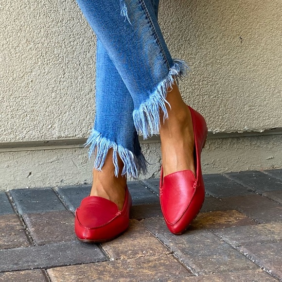Nordstrom | Shoes | Red Genuine Napa Leather Pointed Toe Penny Loafer ...
